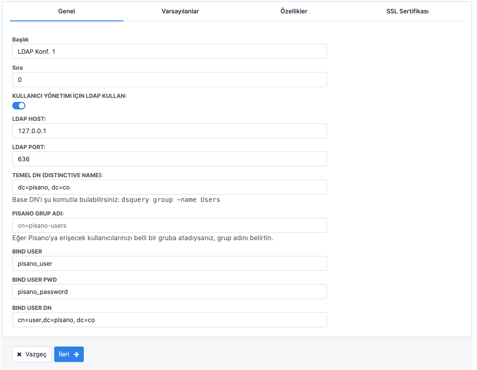 LDAP Konfigürasyonu